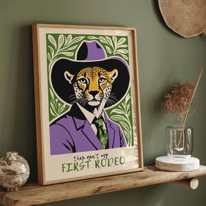 Retro Leopard Cowboy Poster, Western Style Animal Art Print, Country ...