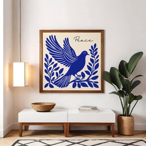 Retro Blue Dove of Peace Poster, Minimalist Botanical Wall Art, Blue ...