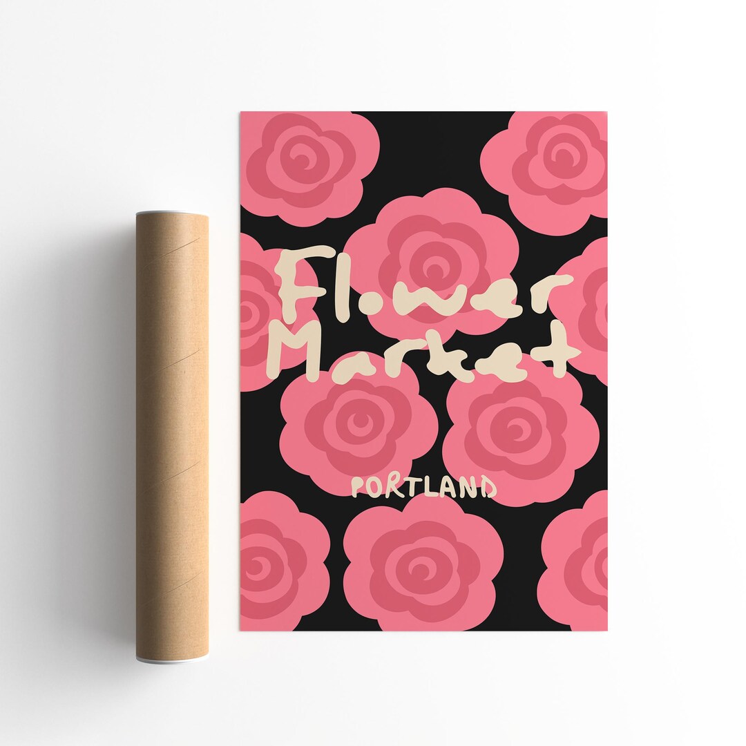 Portland Flower Market Poster, Bold Pink Roses Floral Wall Art - Etsy