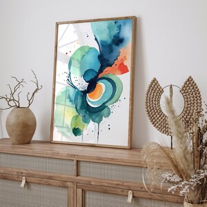 Abstract Watercolor Art Print, Modern Blue & Green Ink Splash Poster ...