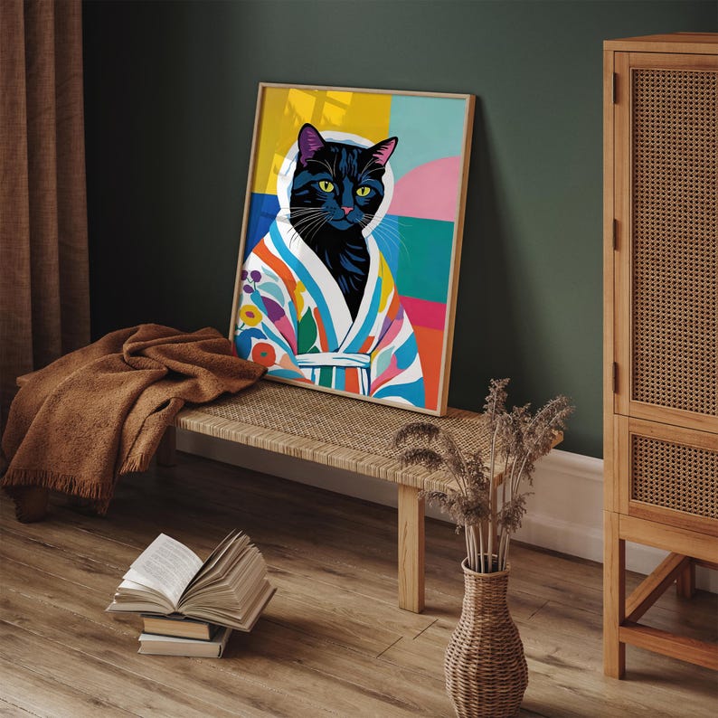 Colorful Cat Poster, Vibrant Cat in Robe, Modern Wall Art, Pop Art ...