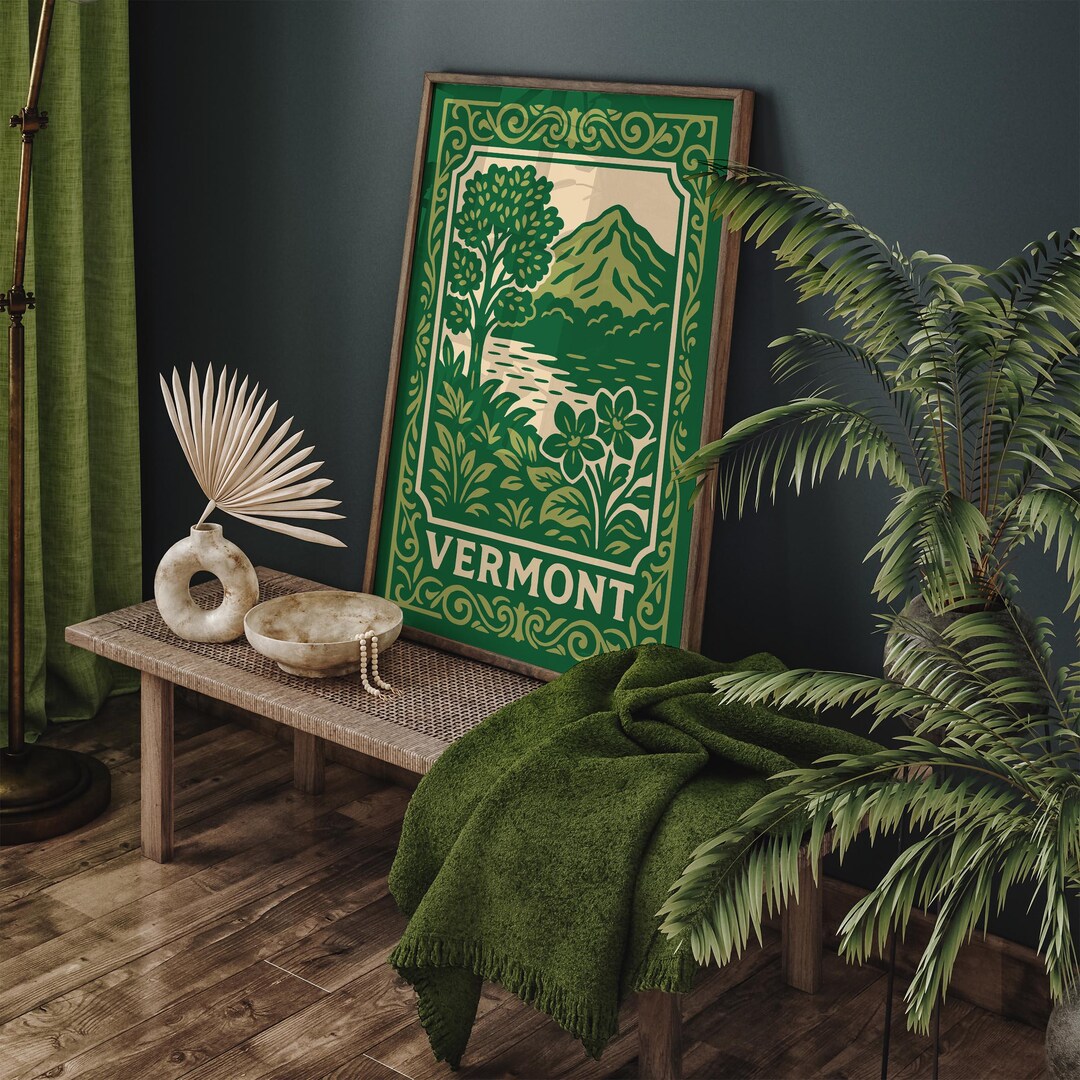 Vermont Green Vintage Travel Poster, Nature Landscape Wall Art - Etsy
