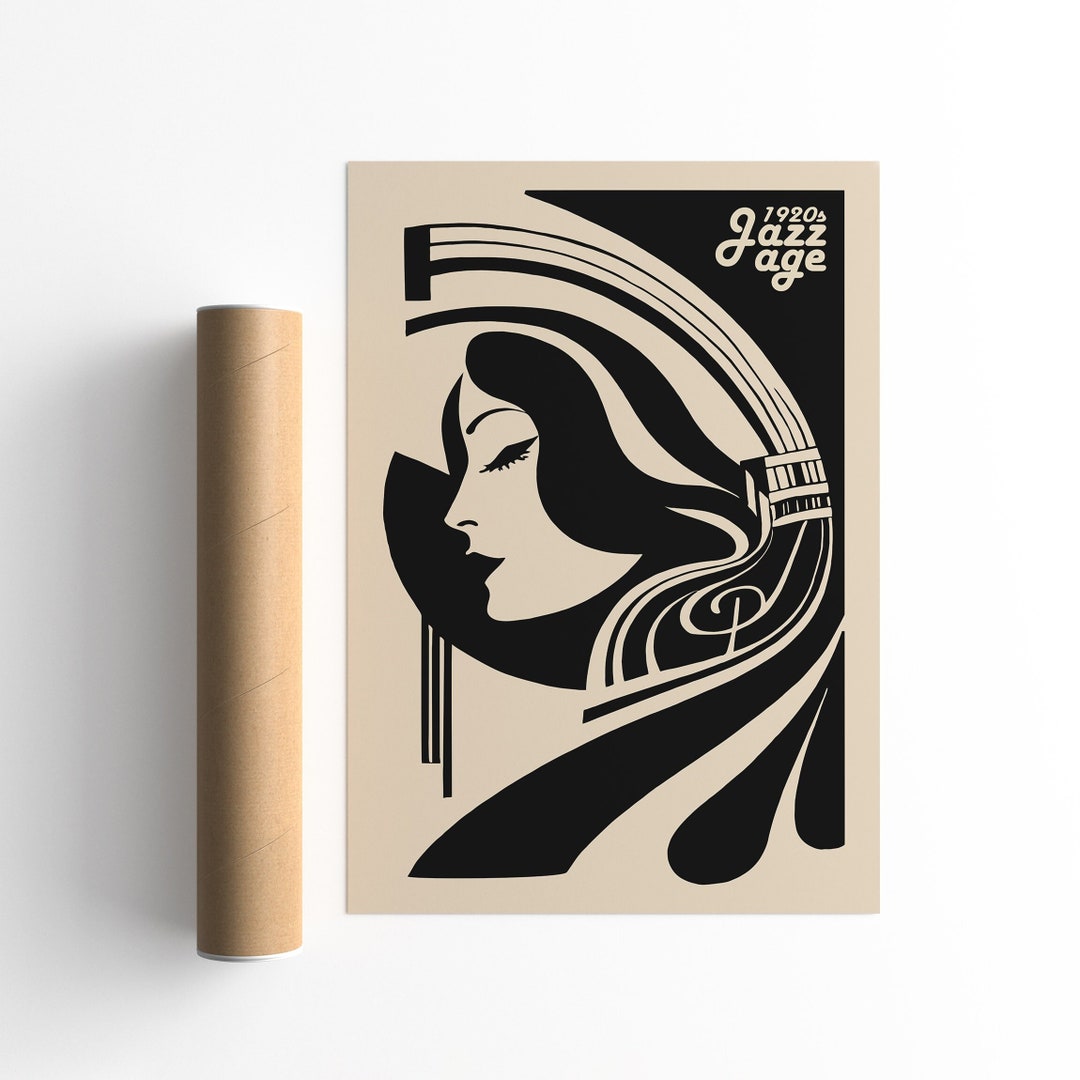 1920s Jazz Age Poster, Black and White Art Deco Print, Elegant Wall Art ...