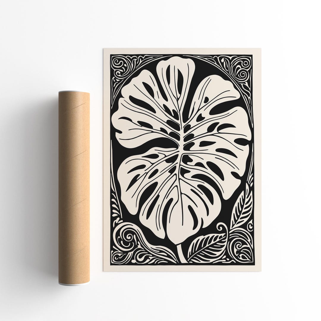 Black and White Monstera Plant Wall Art, Botanical Jungle Leaves Poster ...