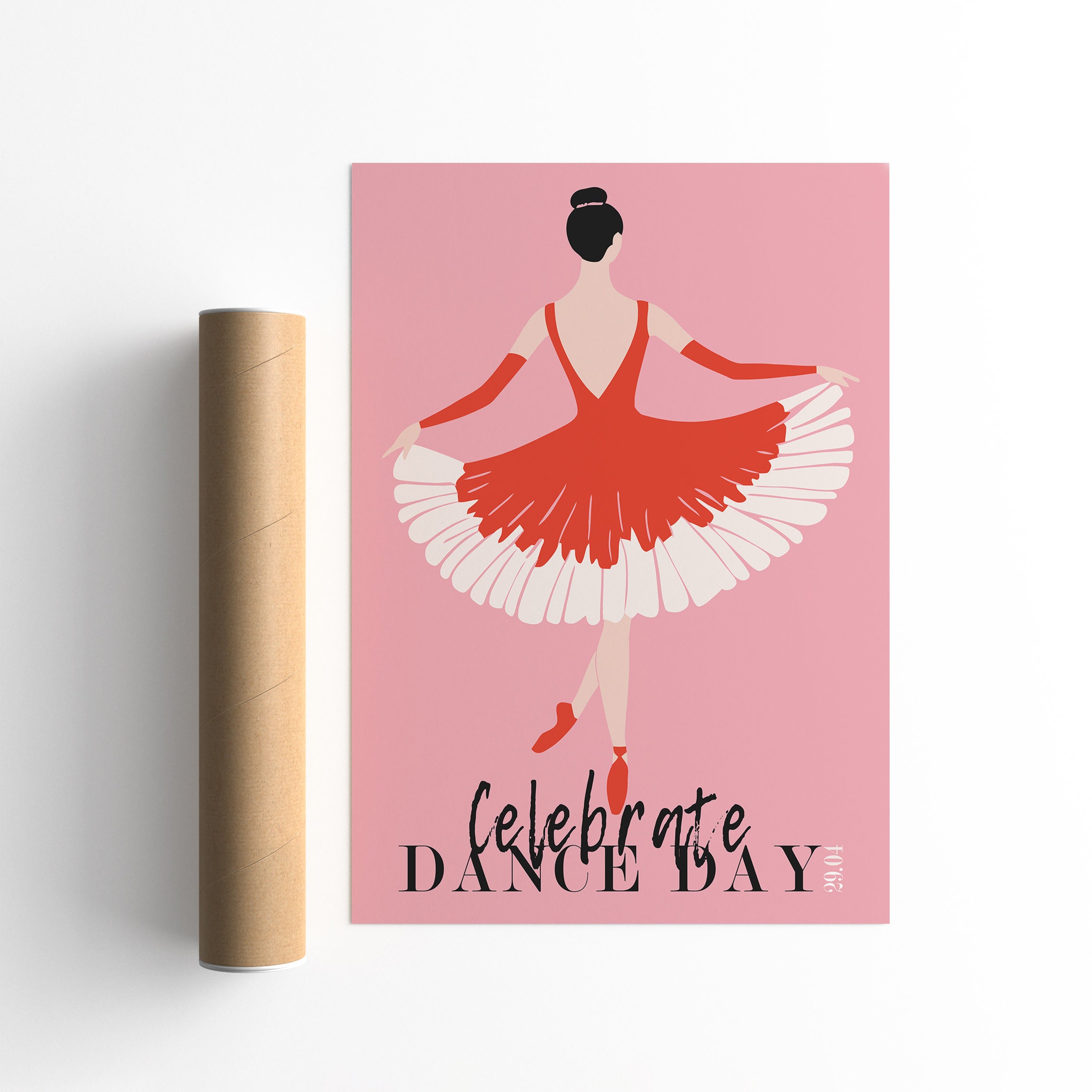 Ballerina in Red Dress Pink Poster, Celebrate Dance Day Wall Art ...