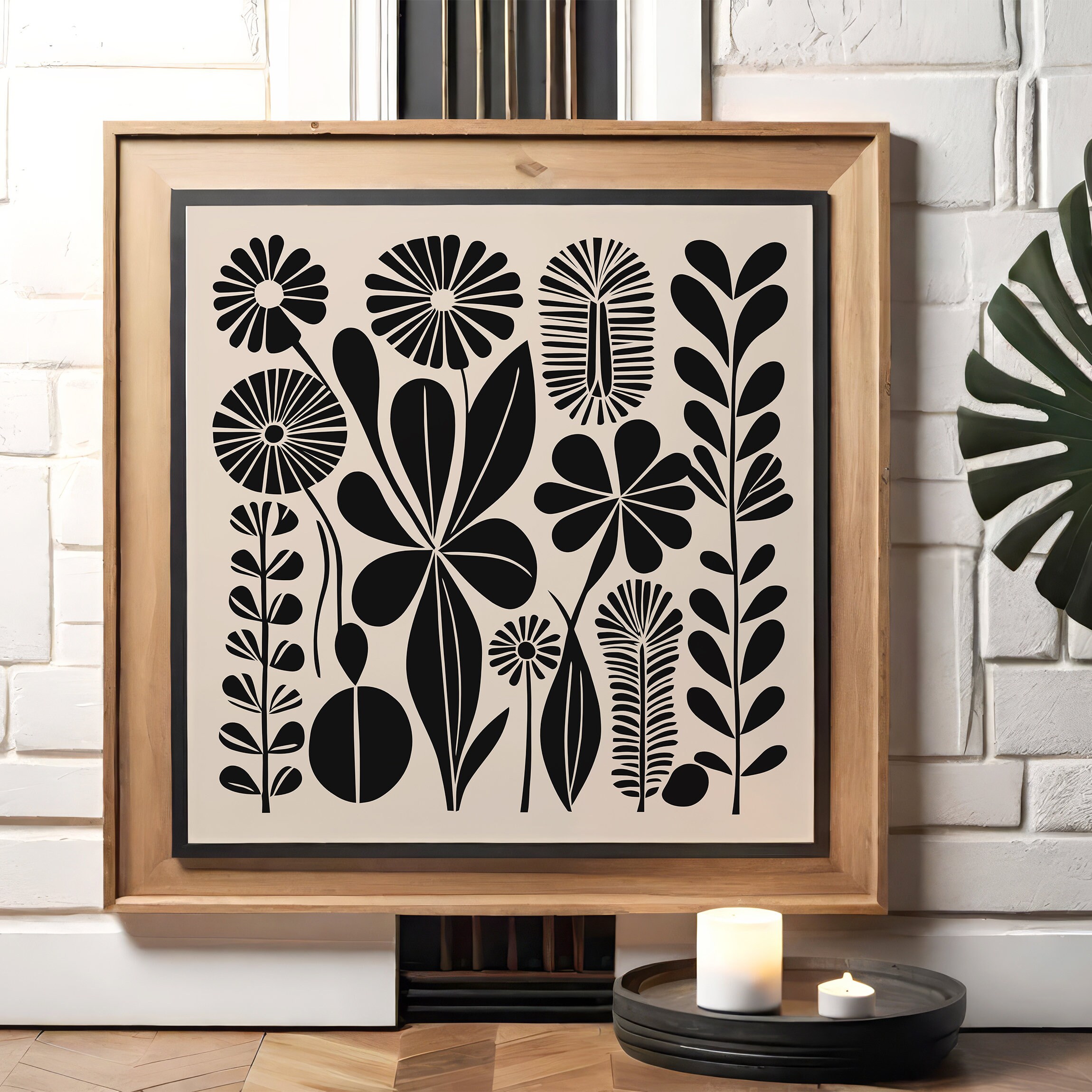 Modern Abstract Black and White Floral Botanical Poster, Minimalist ...