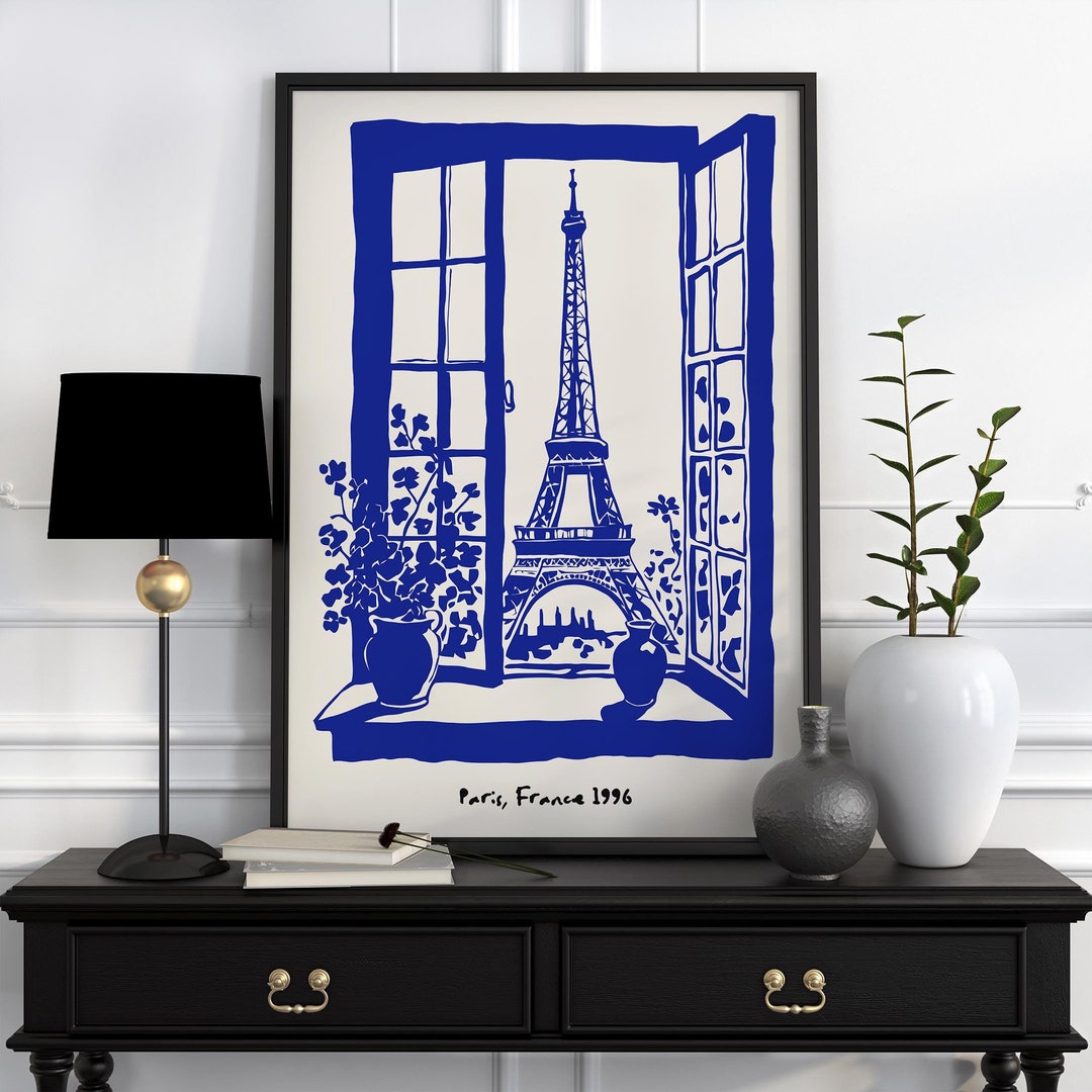 Paris Eiffel Tower Window View Poster, 1996 Blue Art Print, Paris ...