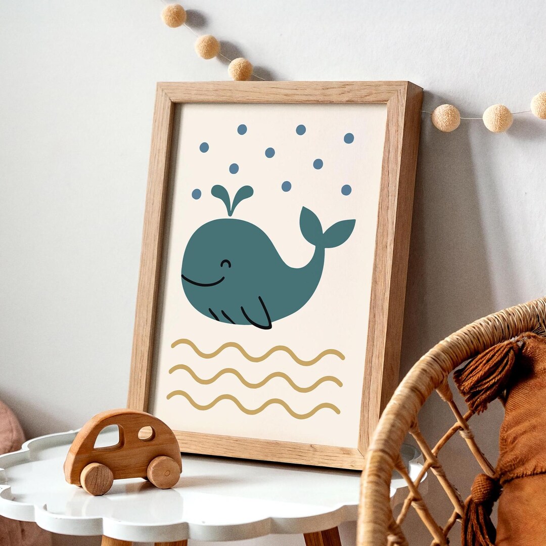 Adorable Whale Nursery Poster, Ocean Theme Baby Room Wall Art, Coastal ...