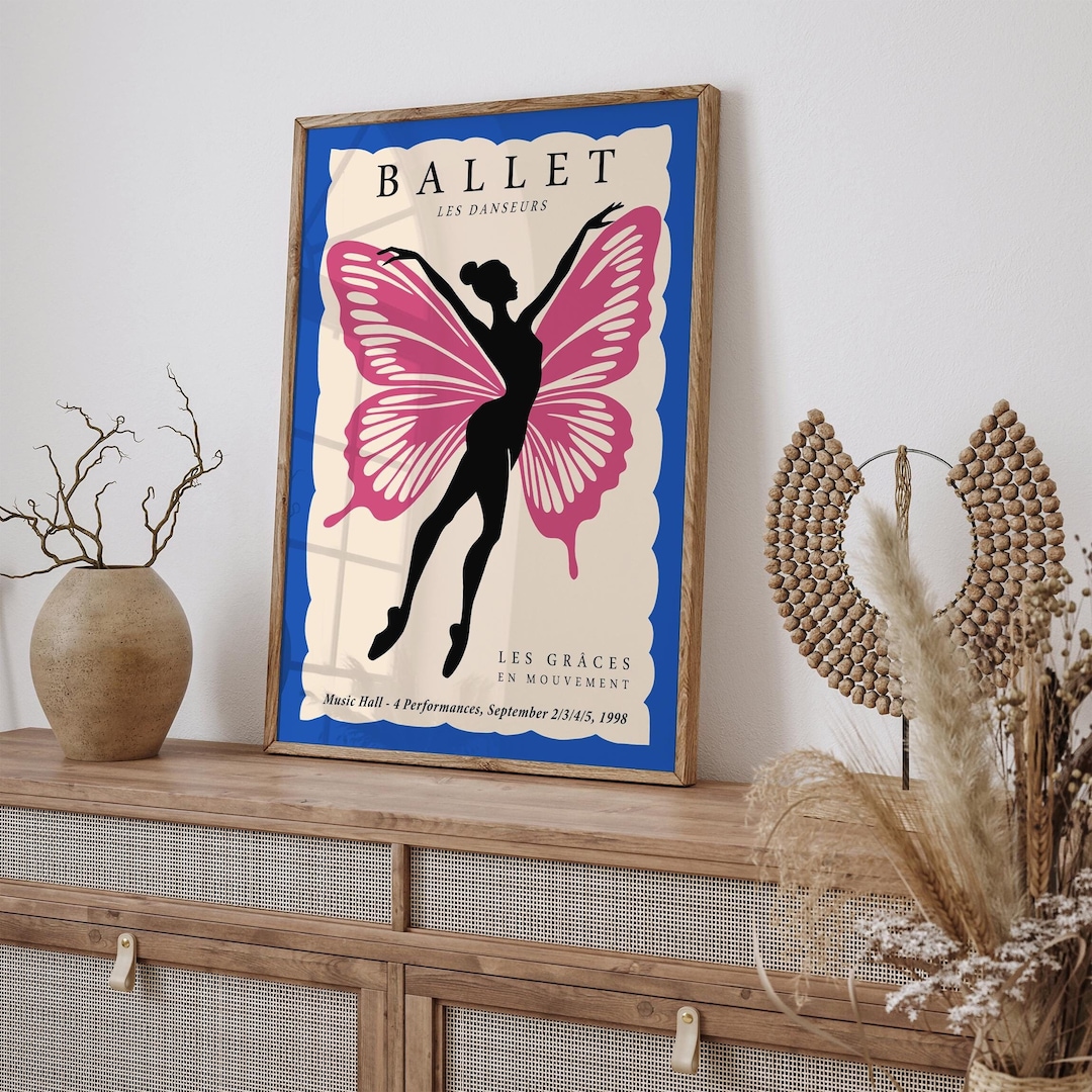 Girly Ballet Art Print With Butterfly Dancer - Elegant Ballet Poster ...