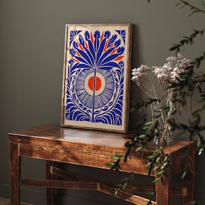 Abstract Floral Wall Art, Vibrant Blue and Red Print, Modern Boho Decor ...