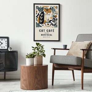 Cat Cafe Poster, Montreal Kitty Poster, Whimsical Cat Decor, Cafe Wall ...