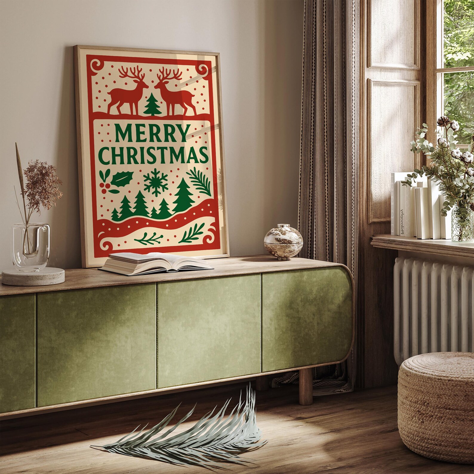 Merry Christmas Poster, Festive Holiday Wall Art Print - Etsy