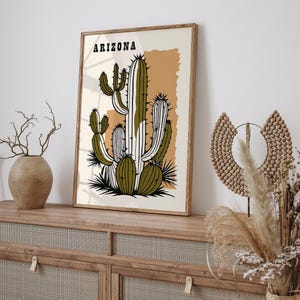 Arizona Cactus Poster, Retro Desert Art Print, Vintage Southwestern ...