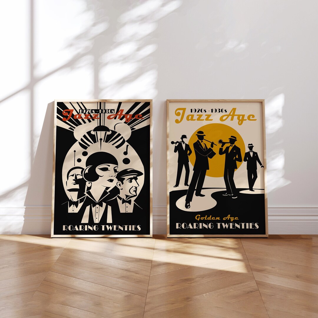 Set of 2 Vintage Art Deco 1920s Jazz Age Posters, Gatsby Era Wall Decor ...