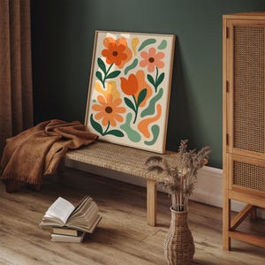 Mid-century Modern Floral Poster: Abstract Orange & Green Botanical ...