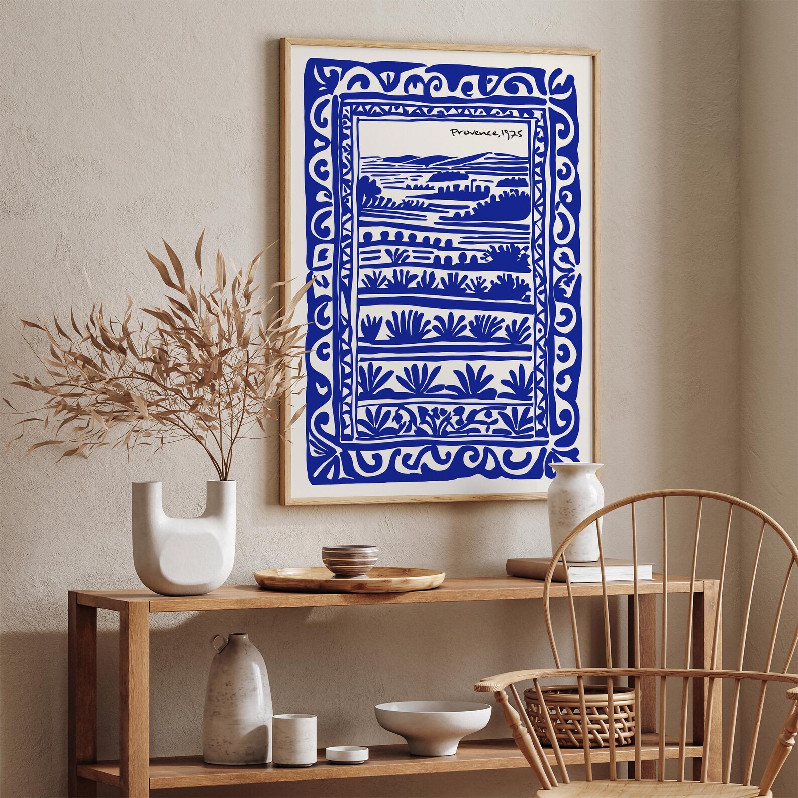 Provence Landscape Poster, Rustic French Countryside Wall Art , Indigo ...