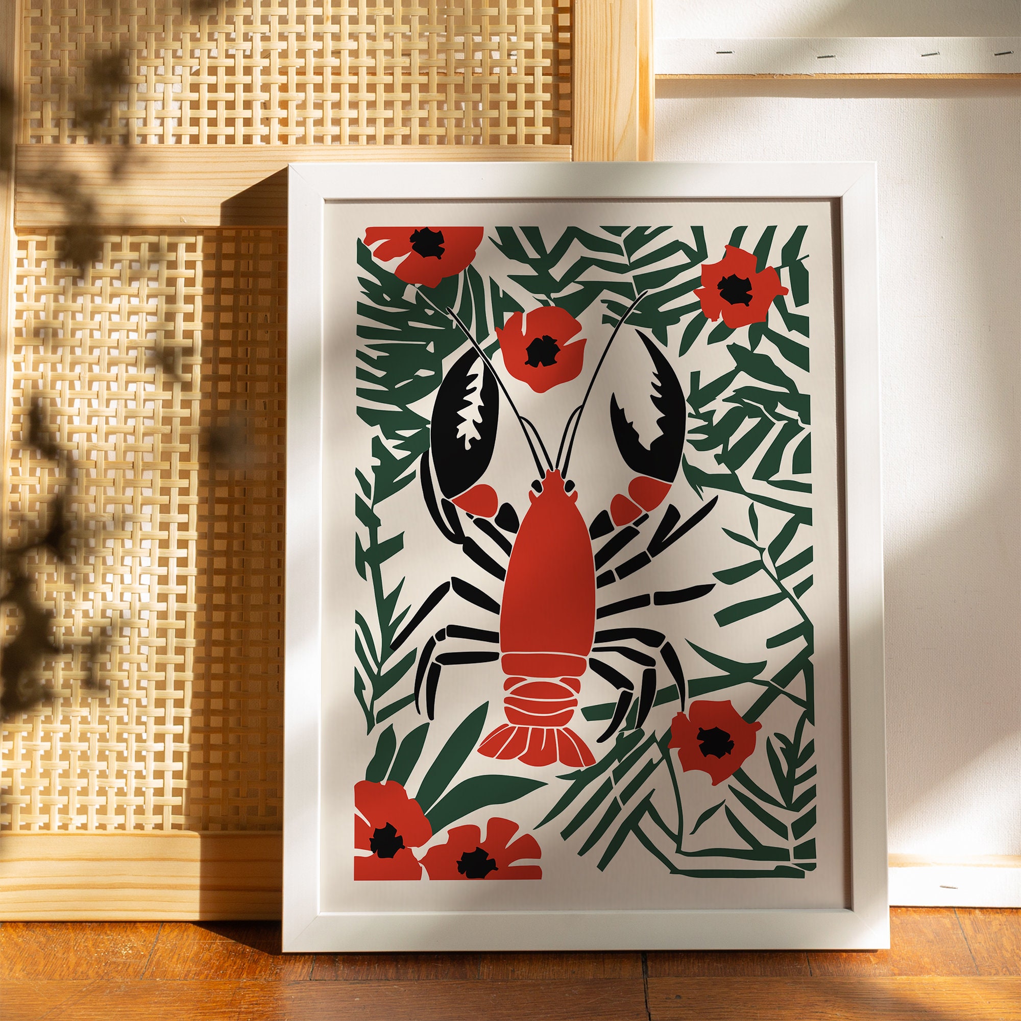 Trendy Red Lobster Poster, Lobster Wall Art, Lobster Print, Vintage ...