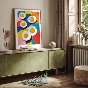 Breakfast at Matisse’s - Colorful Poster, Sunny Fried Eggs, Mid Century ...