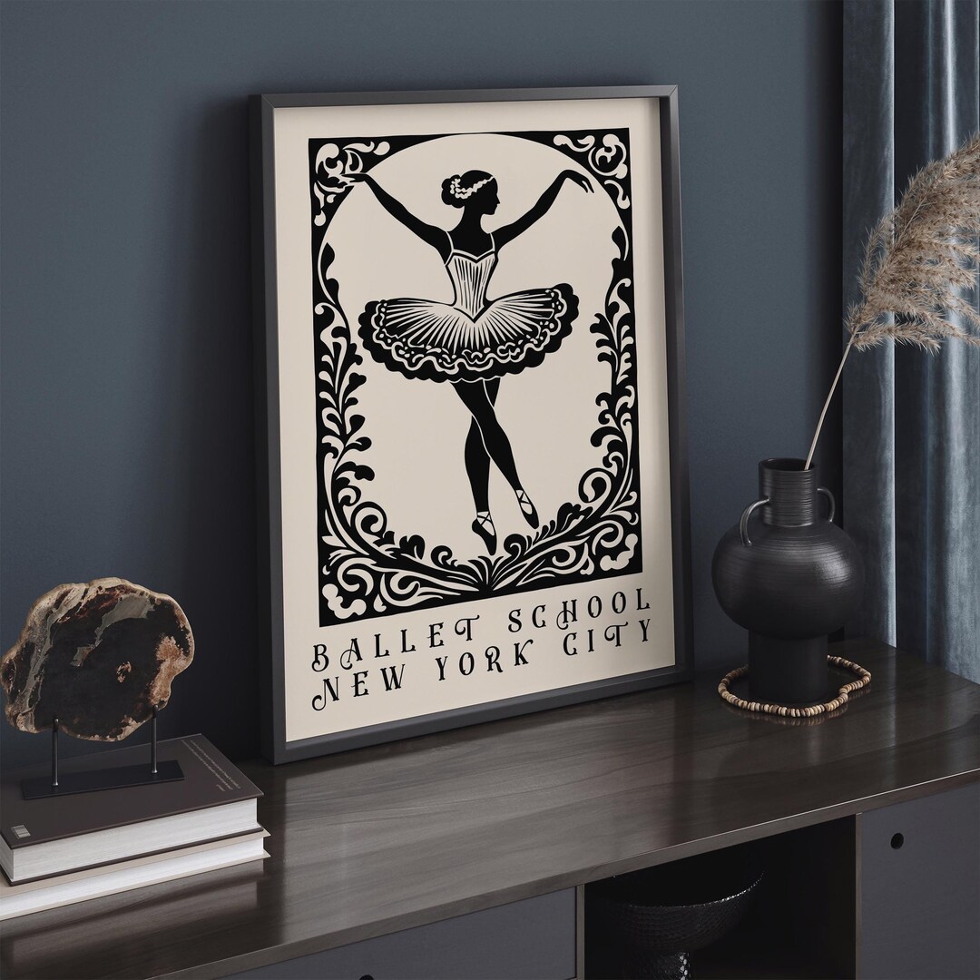 Elegant Ballet School Poster, Silhouette Ballerina Art Nouveau Style ...
