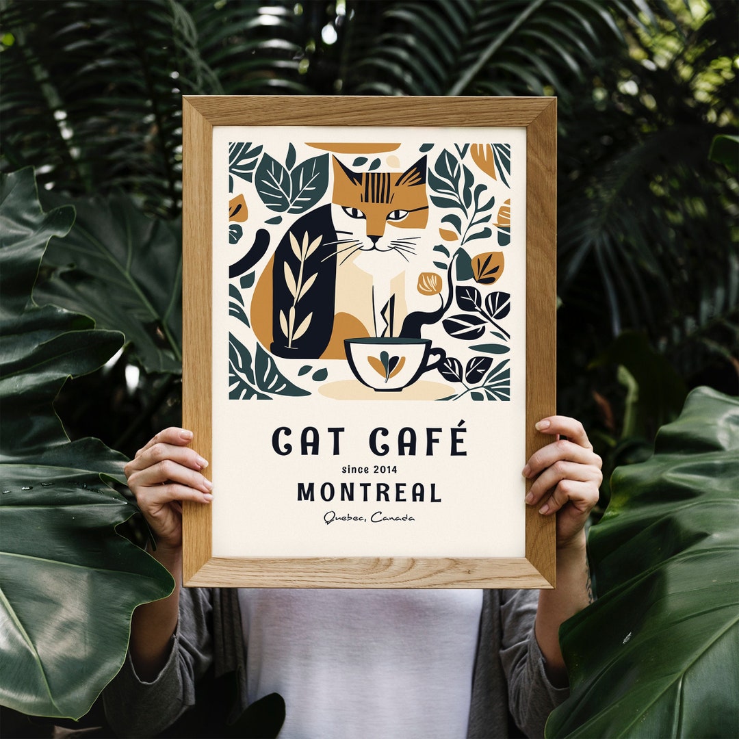 Cat Cafe Poster, Montreal Kitty Poster, Whimsical Cat Decor, Cafe Wall ...