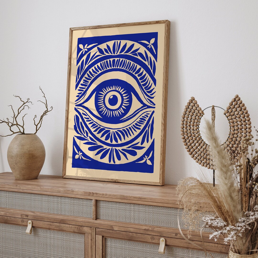 Blue Eye Poster, Bohemian Eye Wall Art, Abstract Spiritual Print, Blue ...