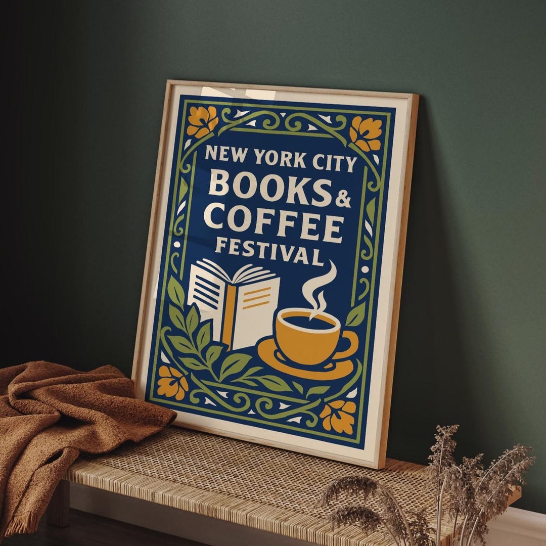 NYC Books and Coffee Festival Poster: Literary Cafe Wall Art - Etsy