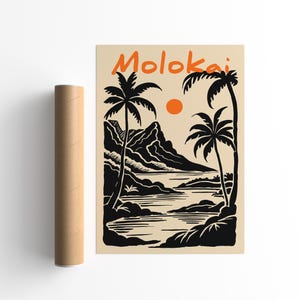 Hawaii Molokai Island Art Poster, Tropical Paradise Wall Decor, Scenic ...