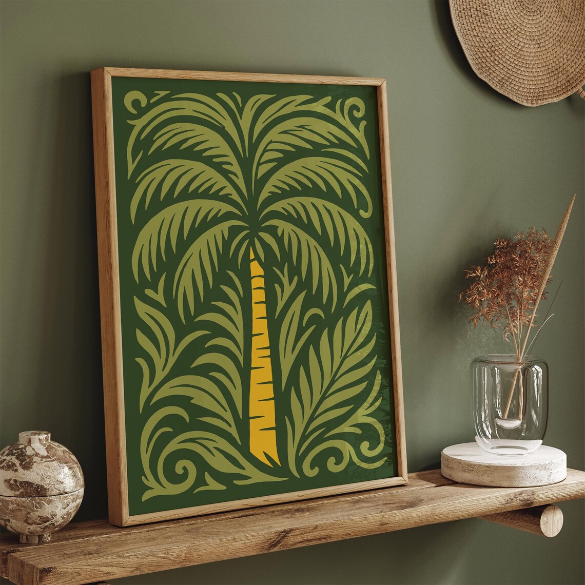 Tropical Palm Tree Poster: Green & Yellow Botanical Wall Art - Etsy