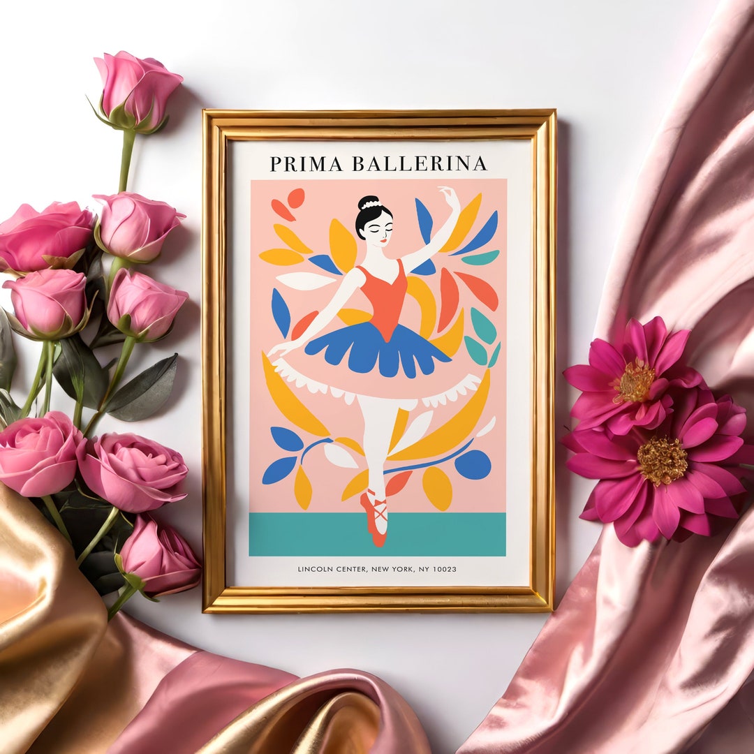 Ballet Poster, Cute Ballerina Dance Art, Colorful Mid-century Modern ...