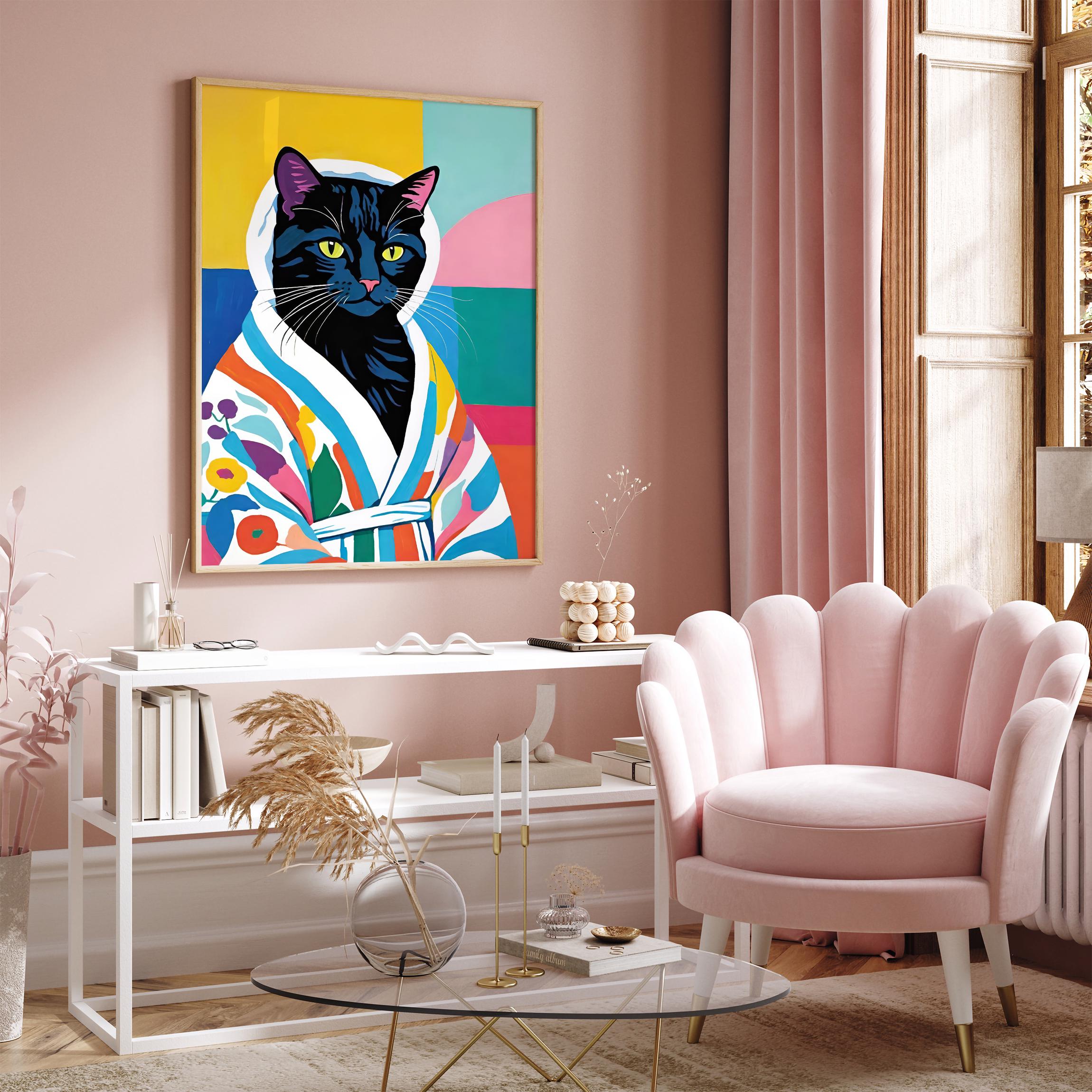 Colorful Cat Poster, Vibrant Cat in Robe, Modern Wall Art, Pop Art ...