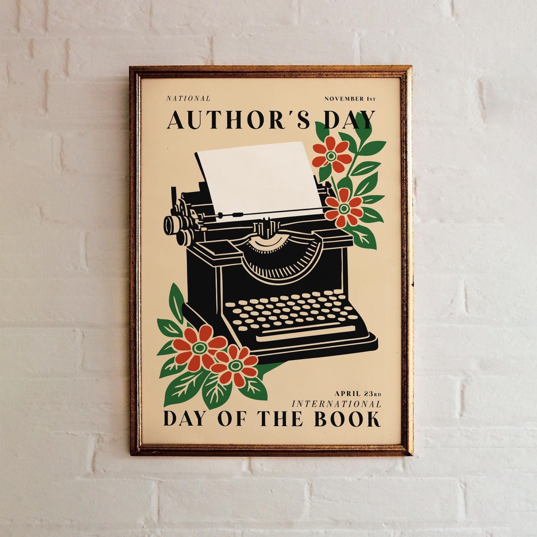 Vintage Author's Day Poster, Retro Typewriter Art, Book Lover's Gift ...