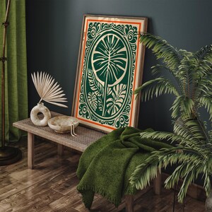 Retro Green Botanical Poster, Vintage Wall Art, Boho Floral Prints ...