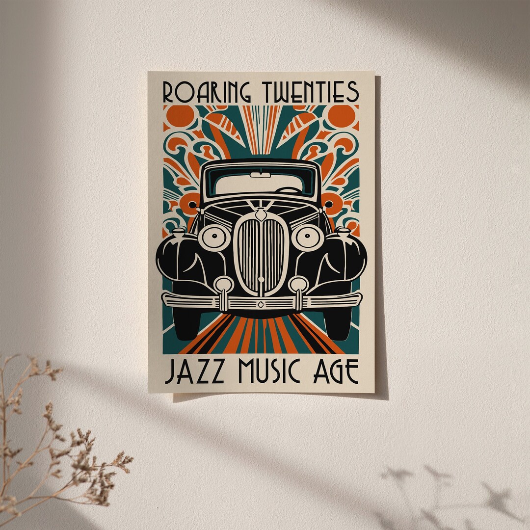 Vintage Roaring Twenties Jazz Music Age Poster, Art Deco Wall Art With ...
