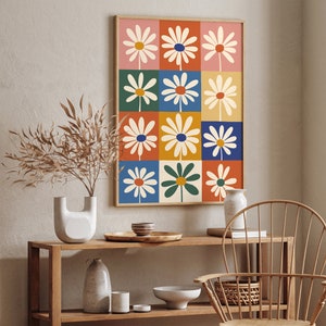 Whimsical Daisy Wall Art - Colorful Flower Poster - Mid Century Modern ...
