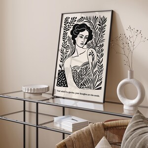 Inspirational Botanical Art Poster, Mindful Living Wall Decor, Black ...