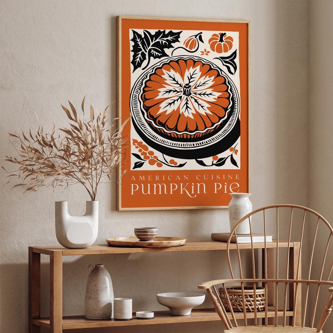 Retro Pumpkin Pie Art Print Rustic Thanksgiving Poster, American ...