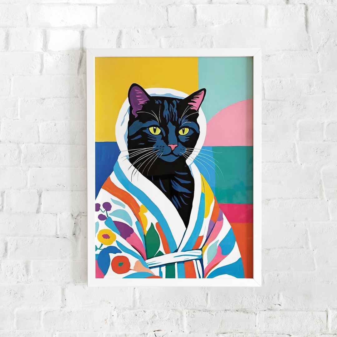 Colorful Cat Poster, Vibrant Cat in Robe, Modern Wall Art, Pop Art ...