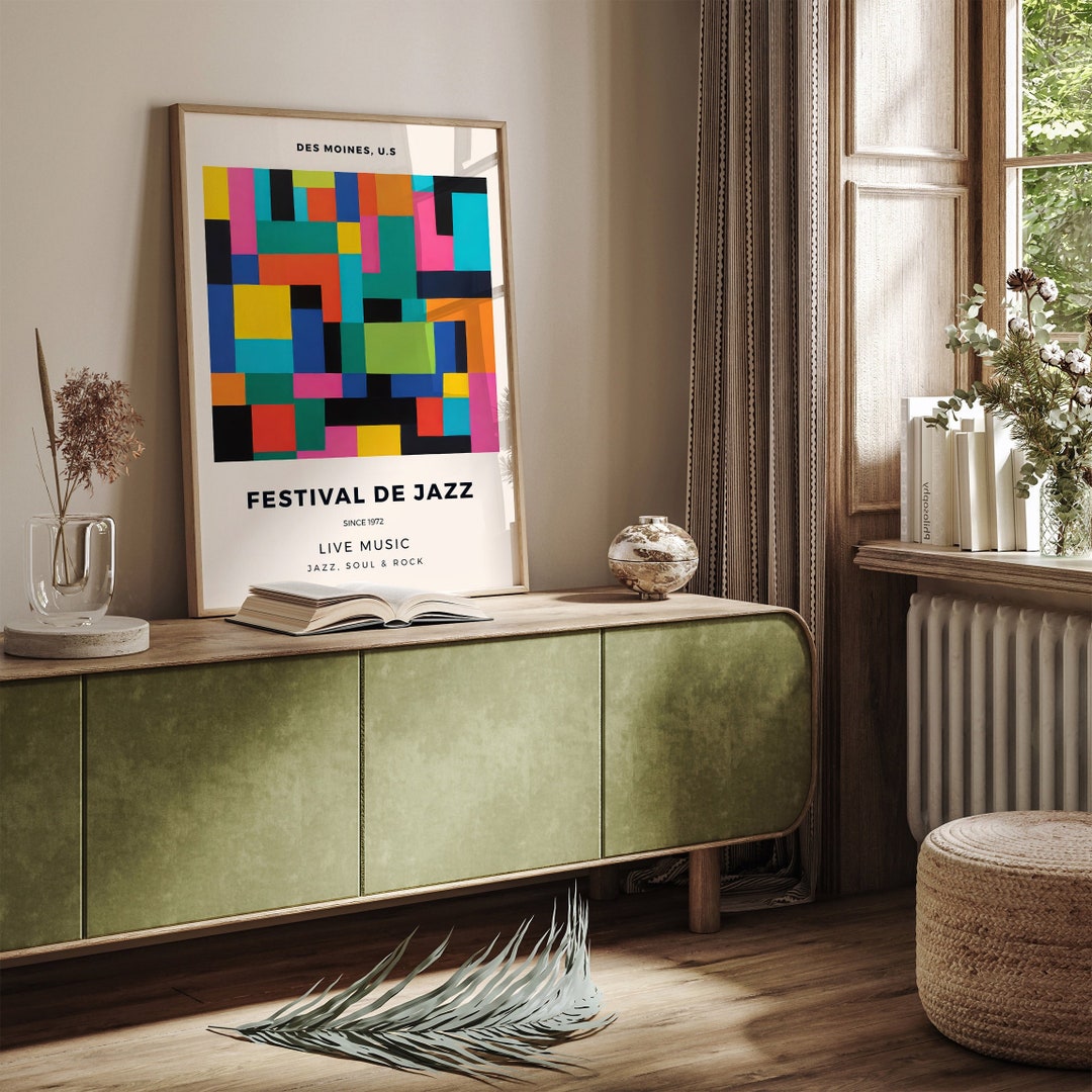 Colorful Geometric Jazz Festival Poster Vintage Des Moines Jazz Art ...