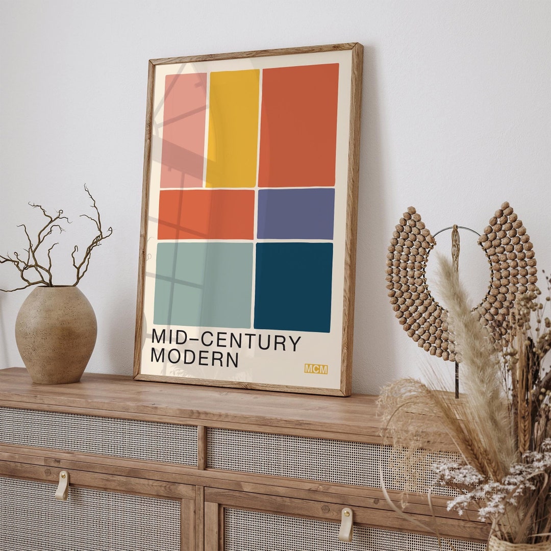 Mid Century Modern Shapes Poster, Minimalist Wall Art, Contemporary ...