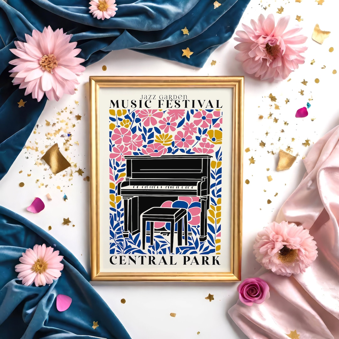 Jazz Garden Music Festival Poster, Floral Wall Art, Colorful Piano ...