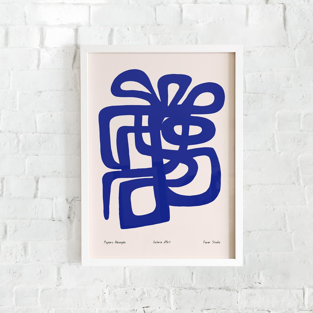 Abstract Blue Line Art Print, Modern Minimalist Wall Decor, Bold ...