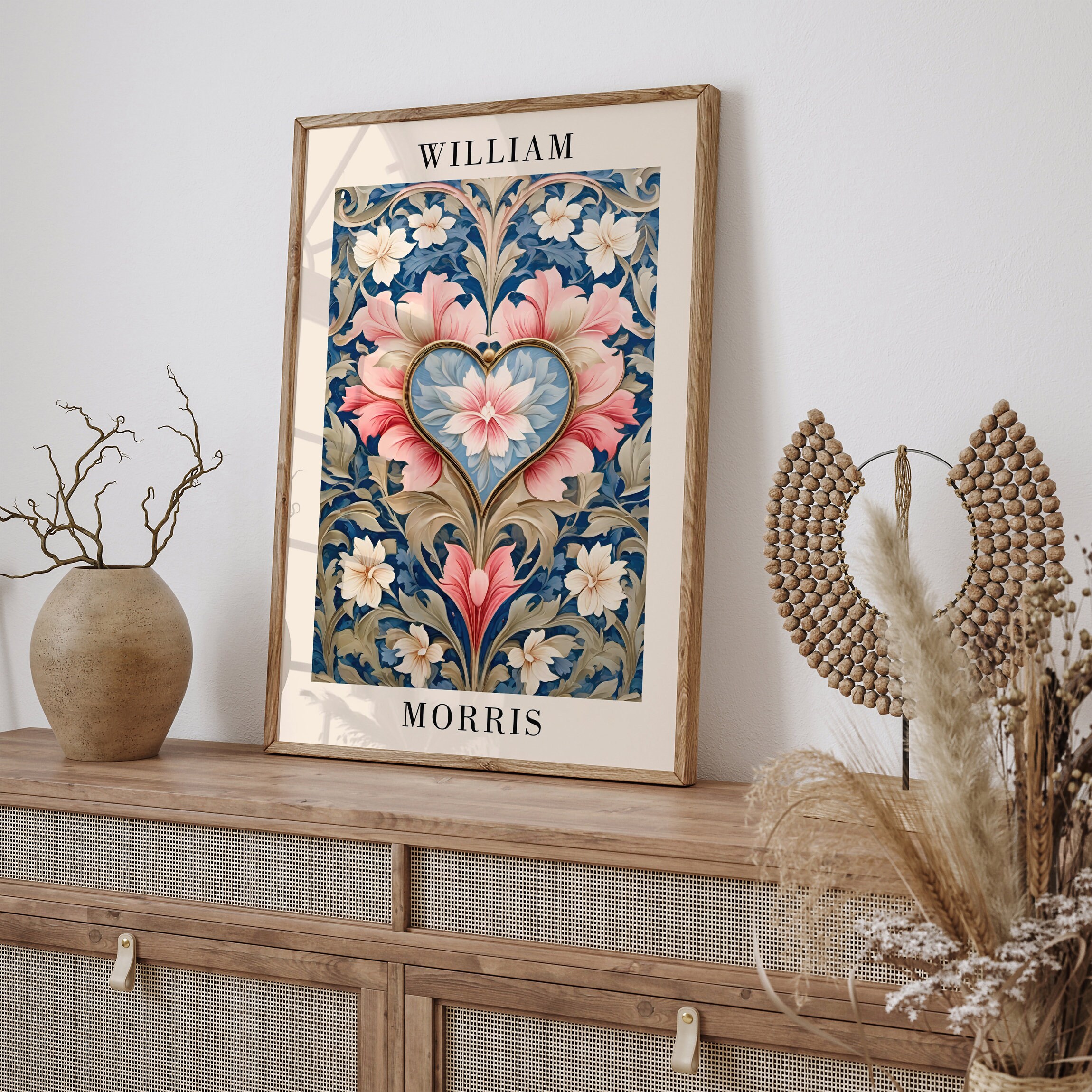 William Morris Botanical Heart Poster Vintage Floral Art Print, Elegant ...