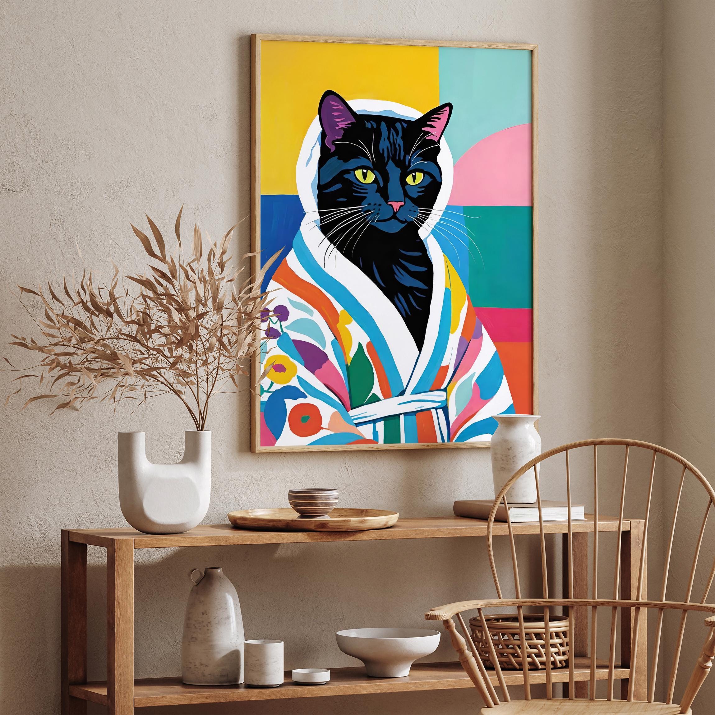 Colorful Cat Poster, Vibrant Cat in Robe, Modern Wall Art, Pop Art ...