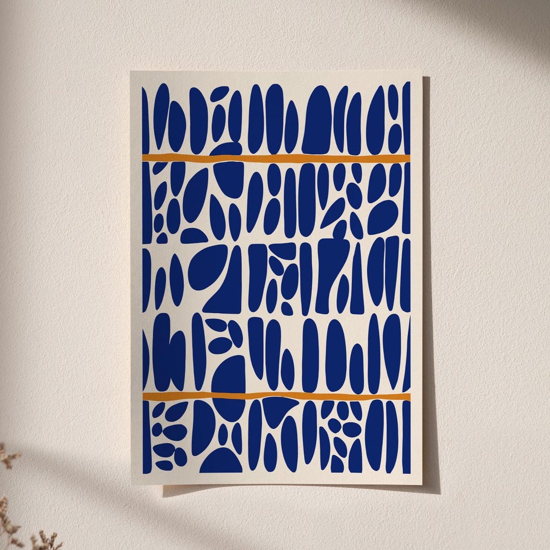 Modern Abstract Blue Shapes Poster, Minimalist Geometric Wall Art ...