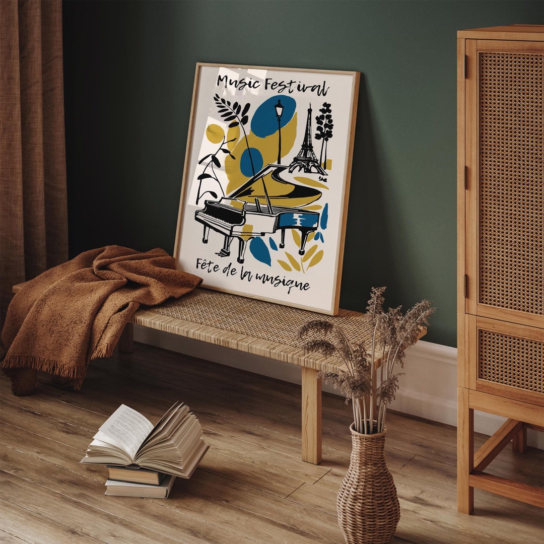 Fête De La Musique, Vintage Music Poster, Eiffel Tower, Piano ...