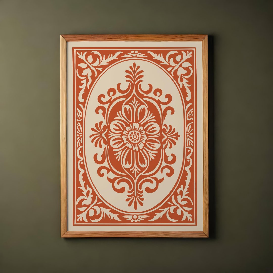 Rococo Floral Ornaments Poster in Burnt Orange – Elegant Vintage Wall ...