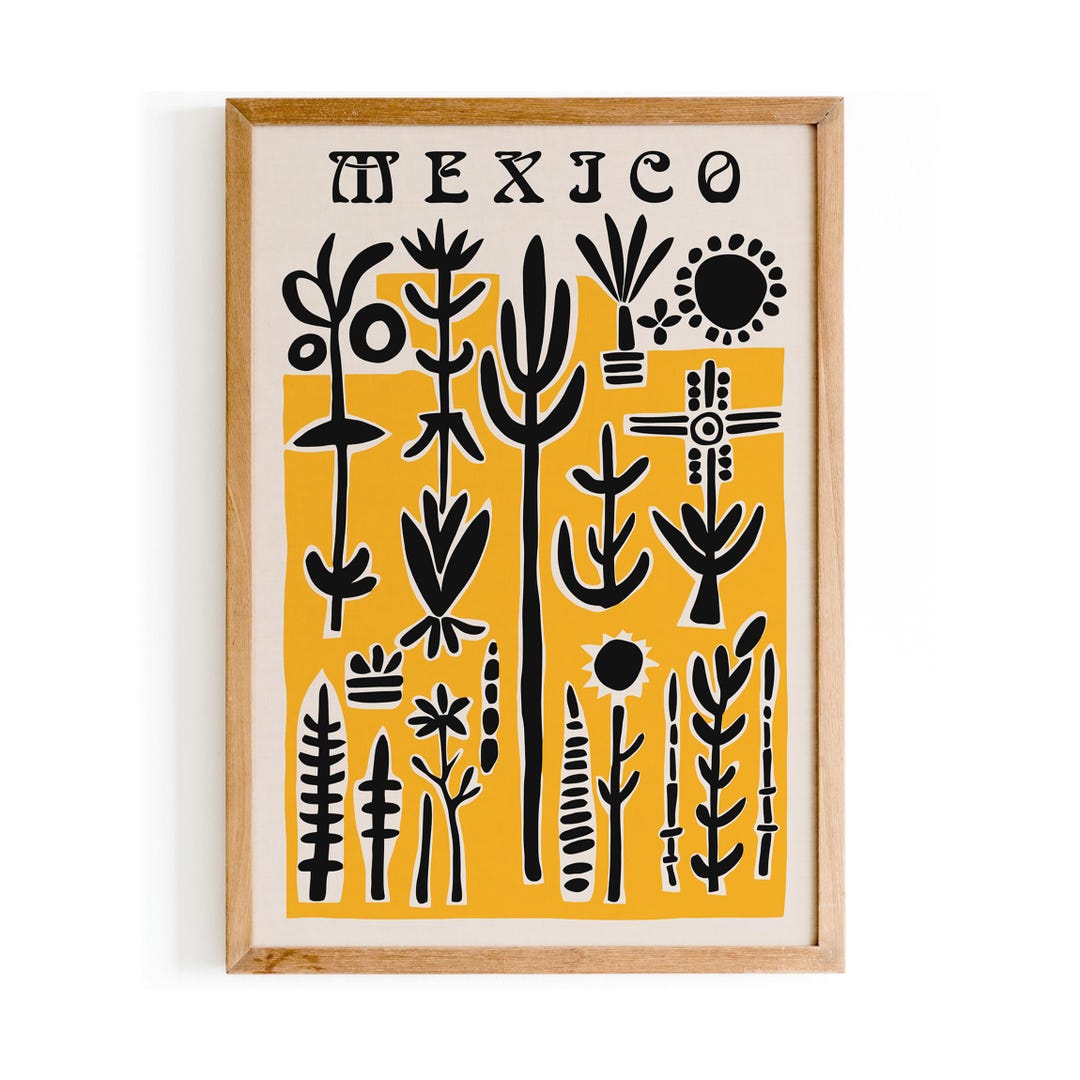 Vibrant Mexican Folk Art Poster - Abstract Botanical Illustration Print ...