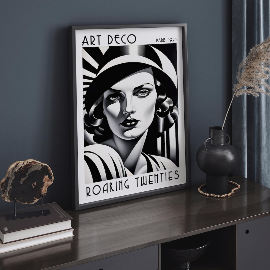 Art Deco Poster, Roaring Twenties, Black and White Elegant Woman ...