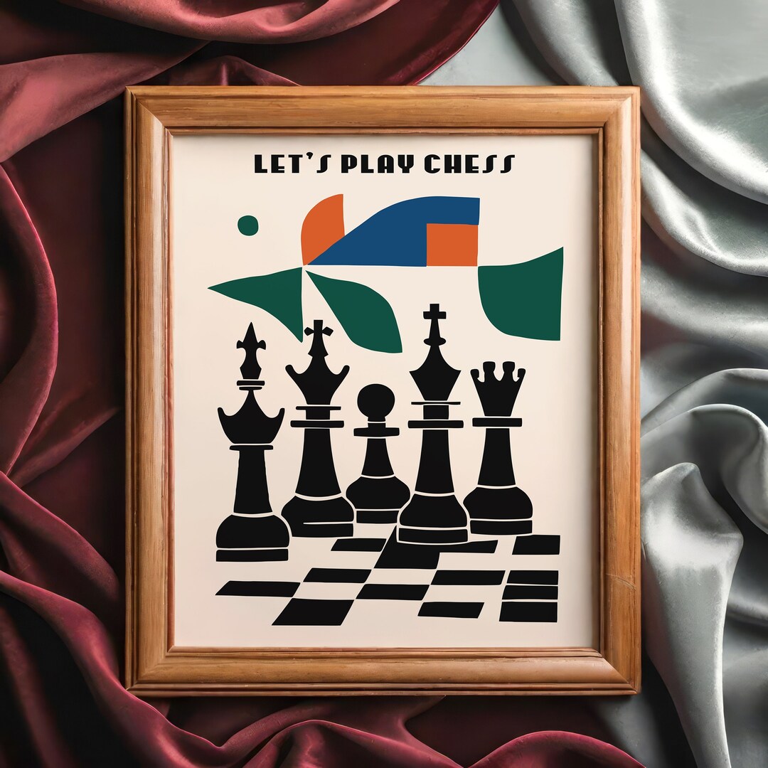 Vintage Minimalist Let’s Play Chess Poster, Mid-century Modern Wall Art ...