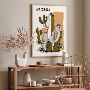 Arizona Cactus Poster, Retro Desert Art Print, Vintage Southwestern ...